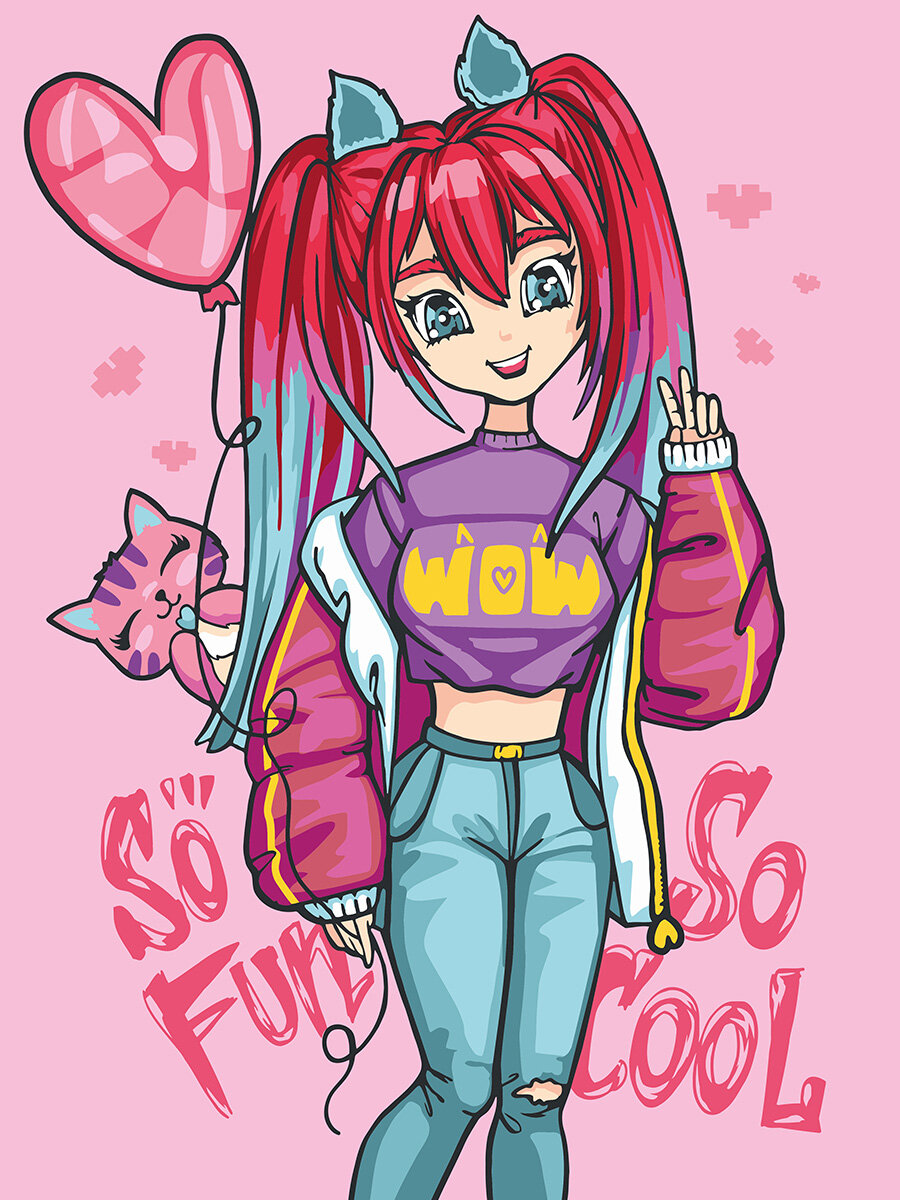 Фрея PKZ/PM-066-QO08 Набор для раскрашивания по номерам на картоне 40x30 см Яркая анимешка