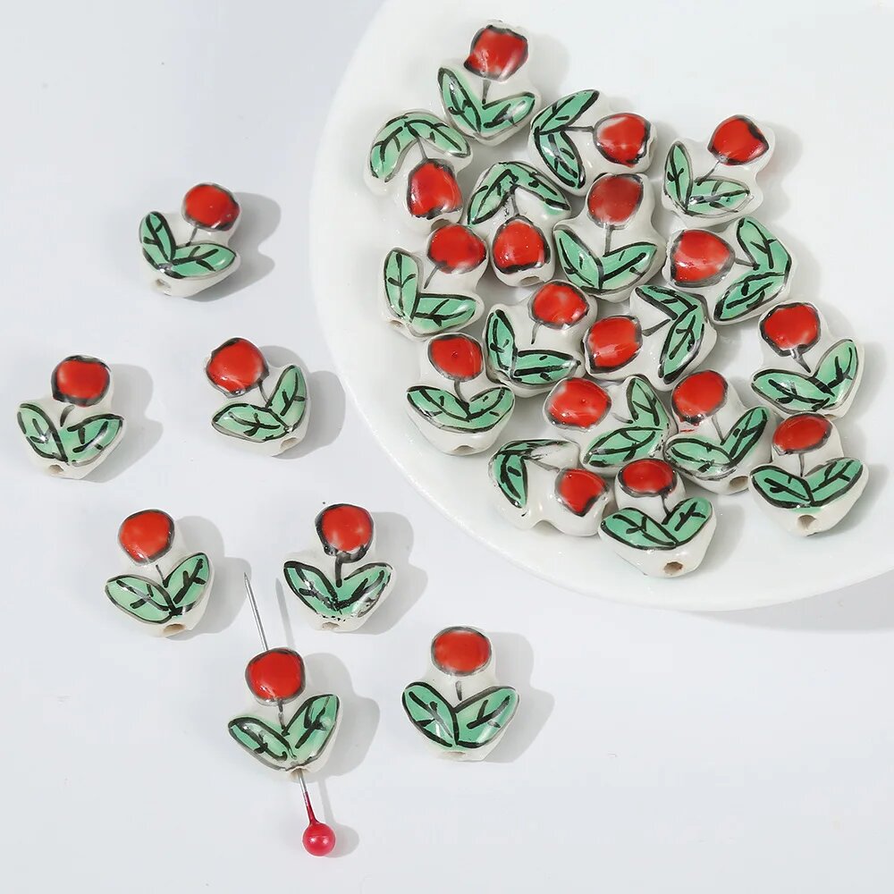 Керамические бусины ручной работы 5 шт. Red