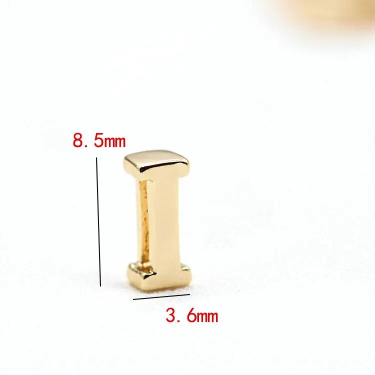 Буква "I" латунная, 14К золотопокрытие, 10PCS, Цвет: I
