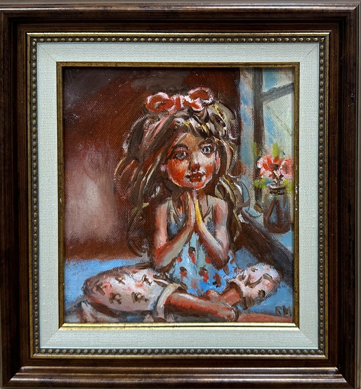 Картина маслом на холсте, холст на подрамнике, люди, девочка "Мечты"