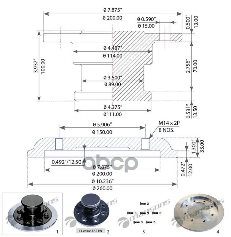 Шкворень прицепной !3 1/2' в сборе с тарелкой Jost KZ 1412 Mansons арт. 700545