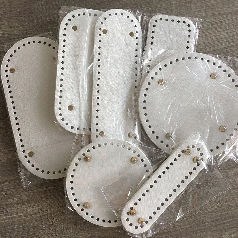 Овальное/круглое дно для вязаной сумки, аксессуары для кожаной сумки, дно ручной работы с отверстиями, вязаное крючком своими руками дно, основание сумки из искусственной кожи Белый, 26x8cm, белый