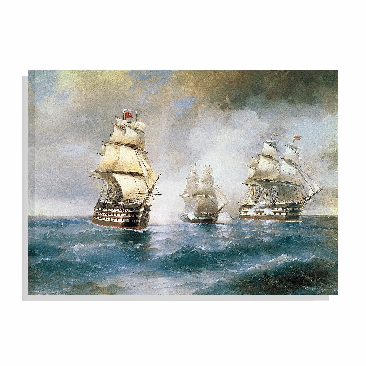 Картина на холсте, репродукция Бриг Меркурий , атакованный двумя турецкими кораблями - Иван Айвазовский
