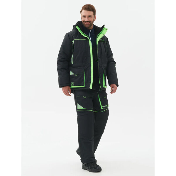 Костюм зимний мужской Huntsman "Elbrus" (Черный/Лайм) до -35°C, 60-62/170-176