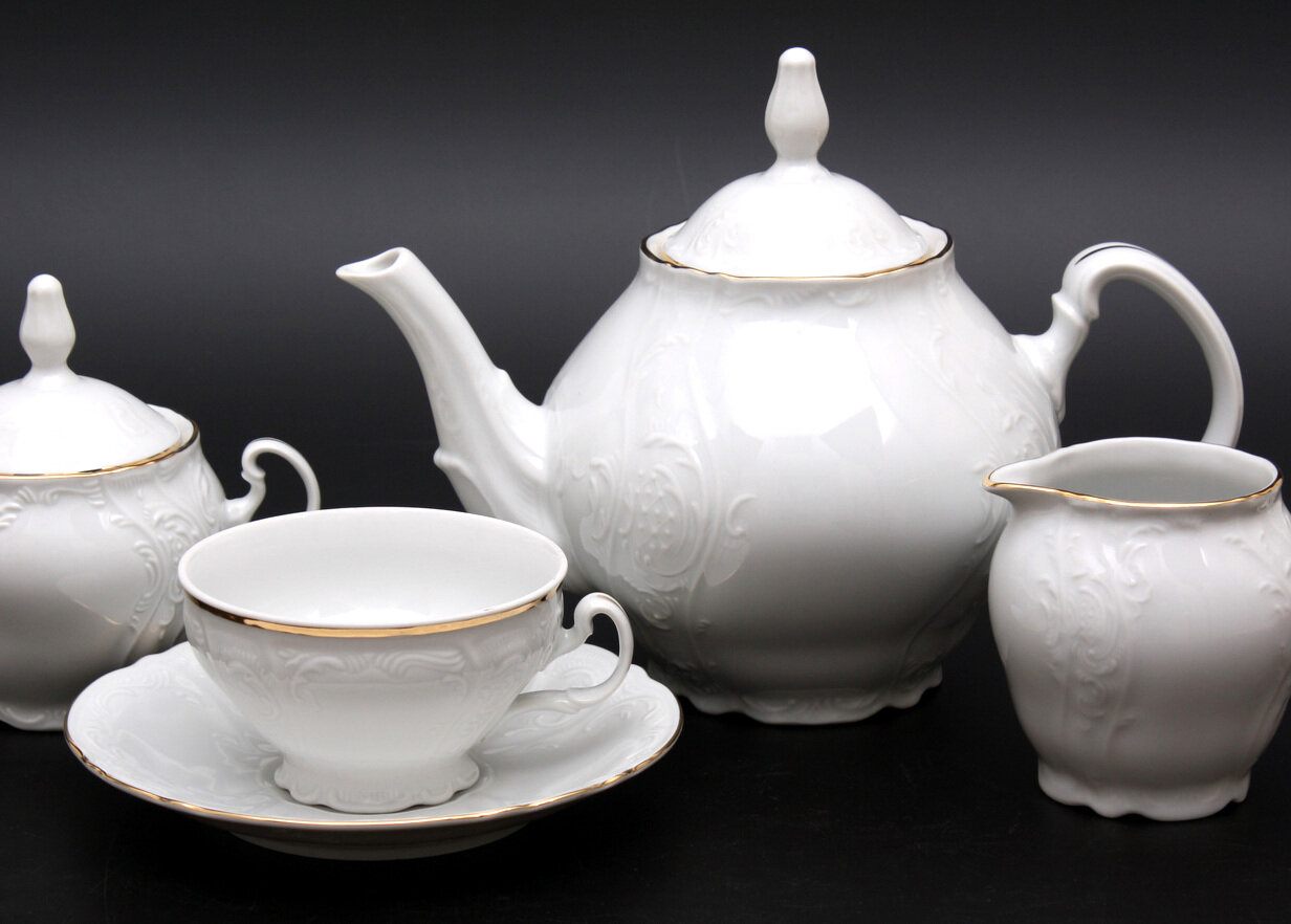 Чайный сервиз 15 пр. 1 шт, "Bernadotte" белый узор Чехия