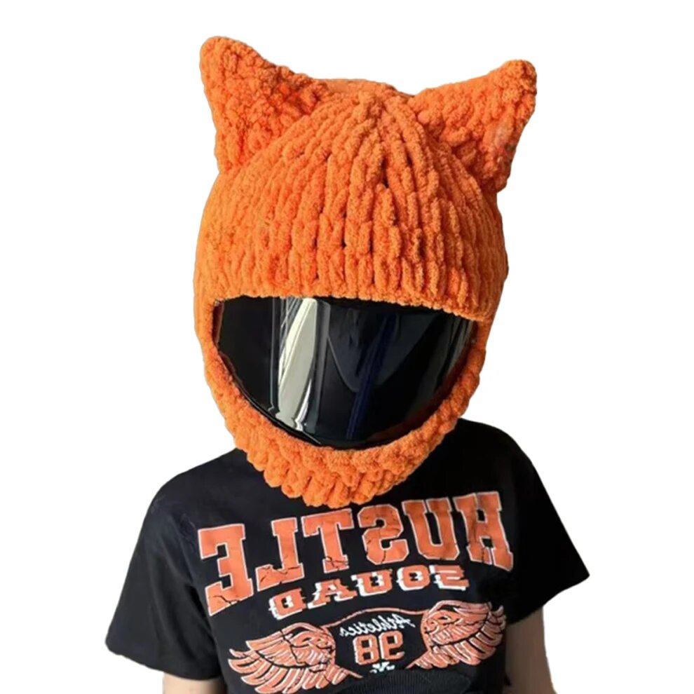 Новый чехол для мотоциклетного шлема, милый вязаный чехол для шлема с кошачьими ушками, толстая бархатная шапка ручной работы для женщин и девочек, косплей, стиль Оранжевый, Color 22 (No helmet)
