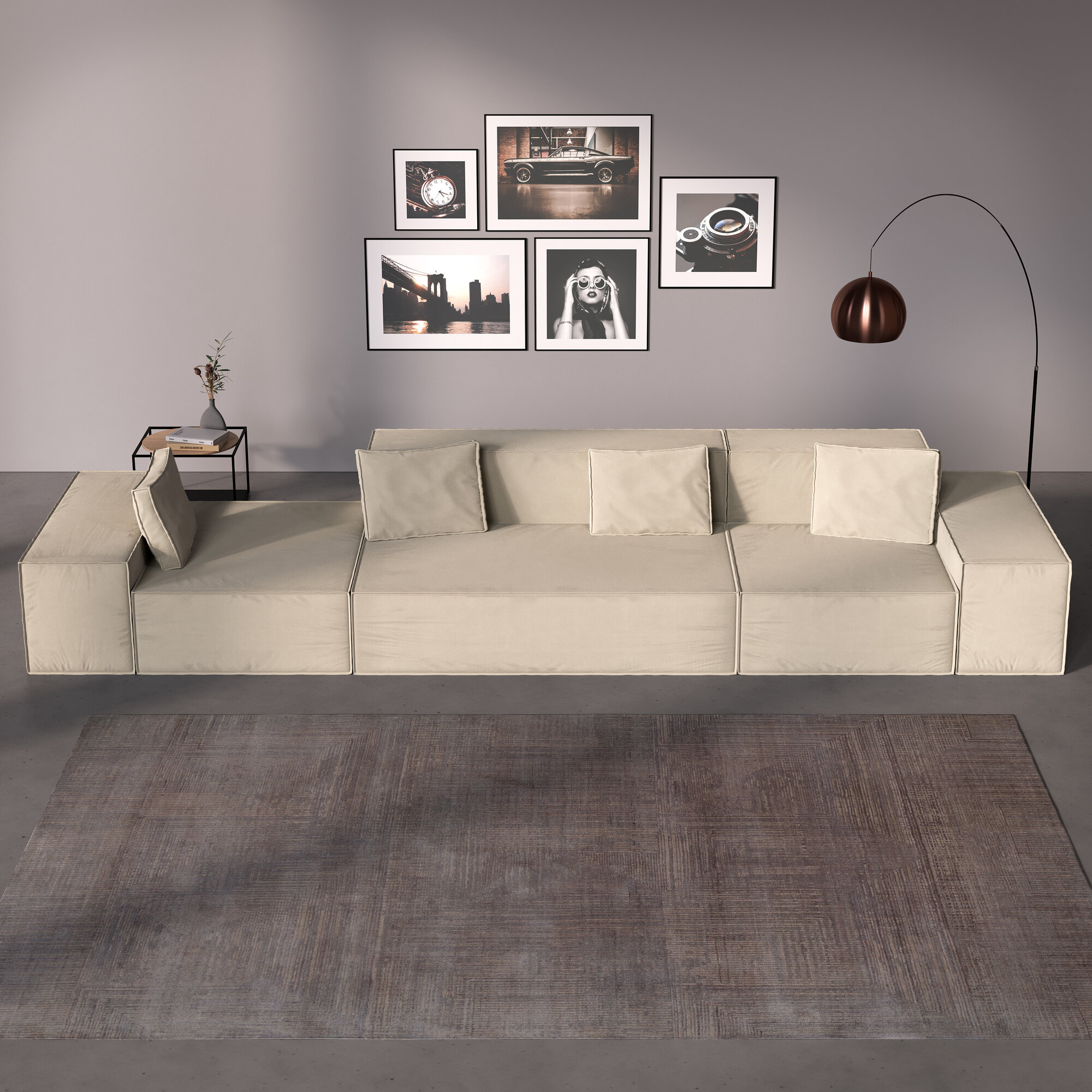 Диван модульный Salon Tron MONO, антивандальная велюровая обивка, 430х125х70 см