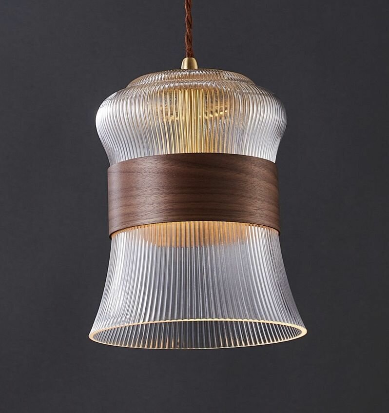 Blesslight Светильник подвесной потолочный Е27 40 Вт Wood Glass II - C стеклянный прозрачный плафон с коричневым деревом