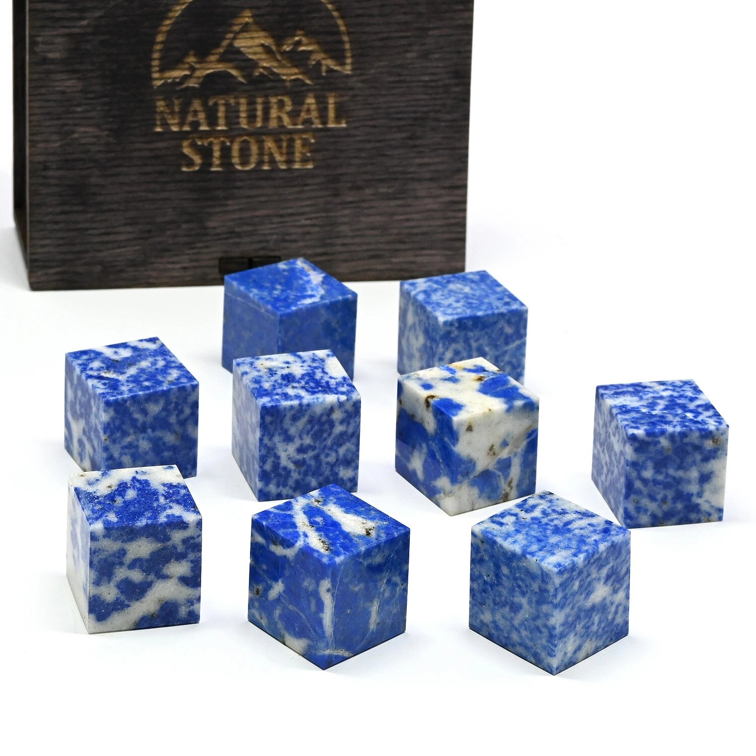 Камни для виски в подарочной упаковке 9 кубиков из лазурита .