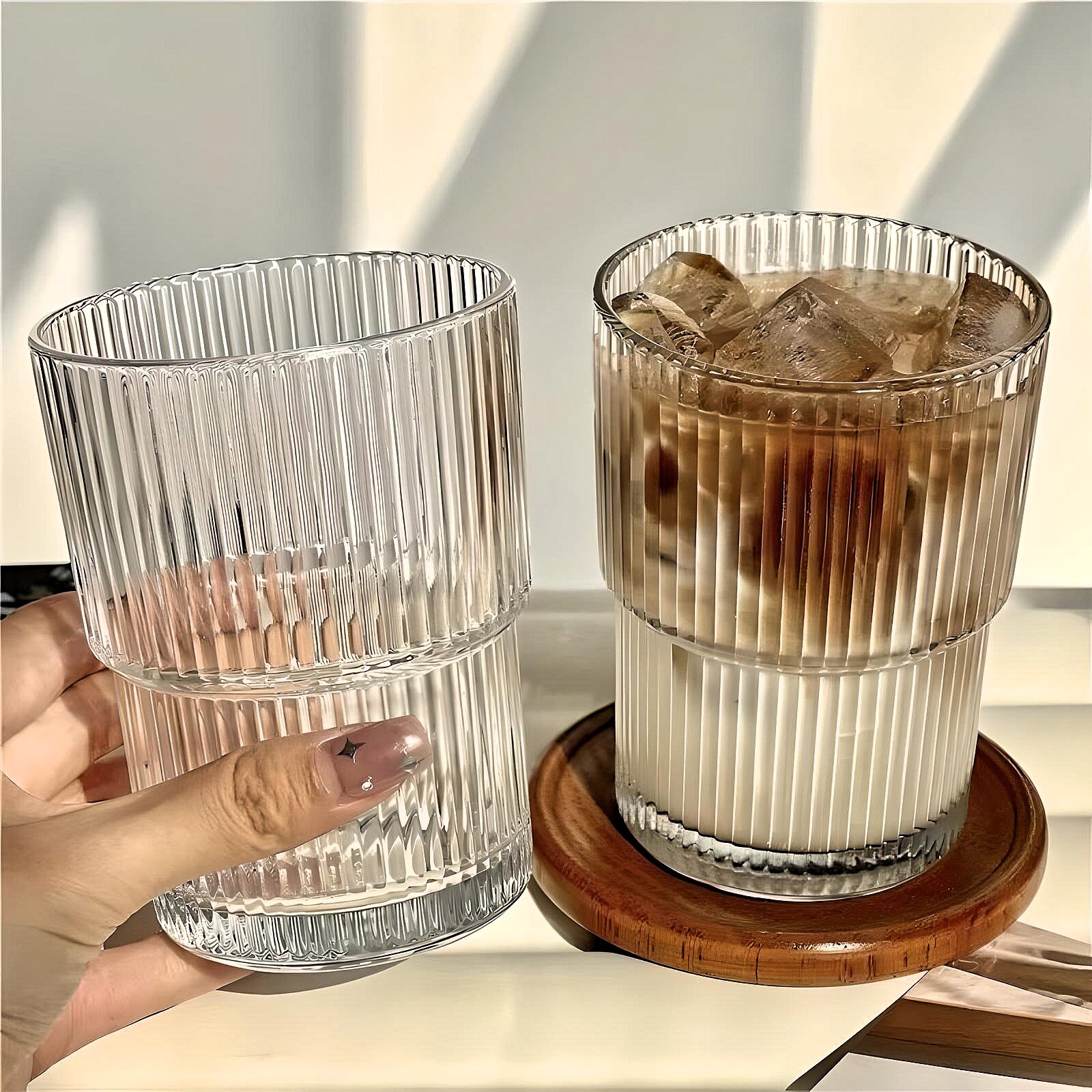 Стаканы рифленые, для коктейлей/кофе/чая, стекло, 400мл, 2 шт