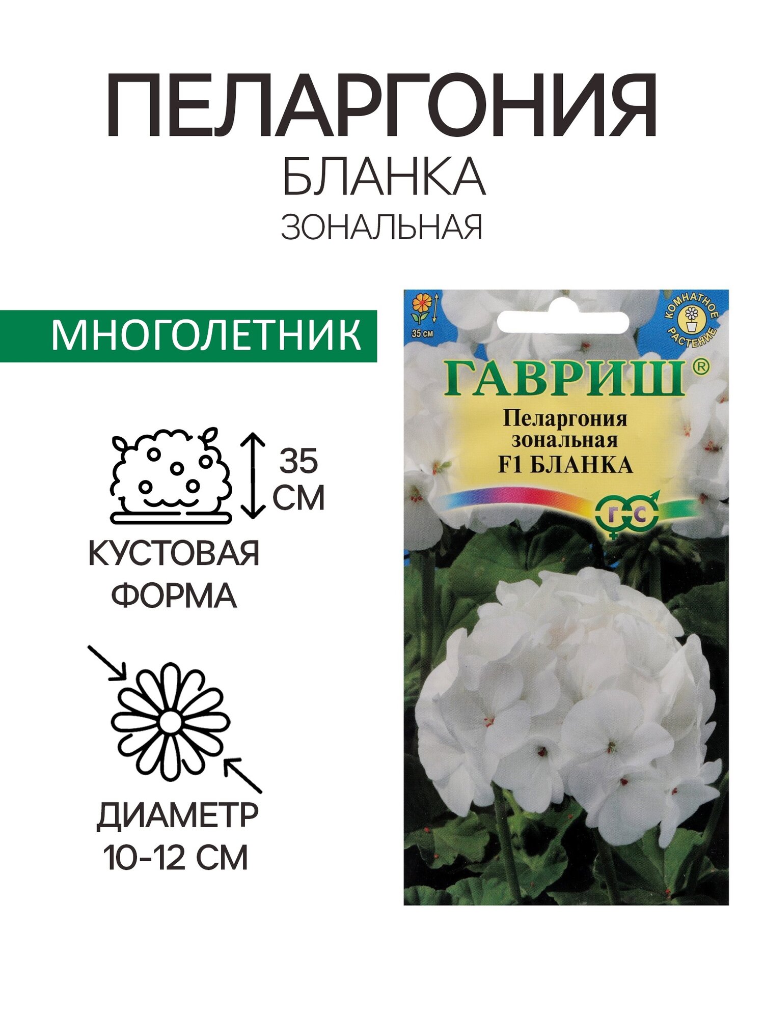 Семена цветов Пеларгония зональная «Бланка» F1, 4 шт.