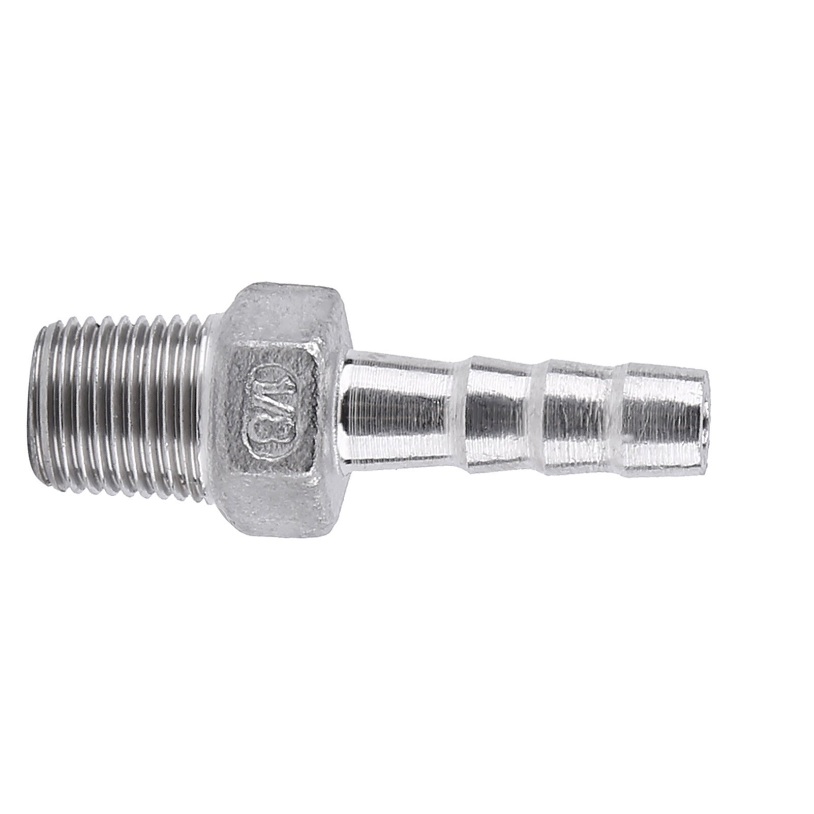 Соединитель-фитинг для топливного газового шланга с барбатом и наружной резьбой BSP, 3/8"x15 мм, материал нержавеющая сталь 304