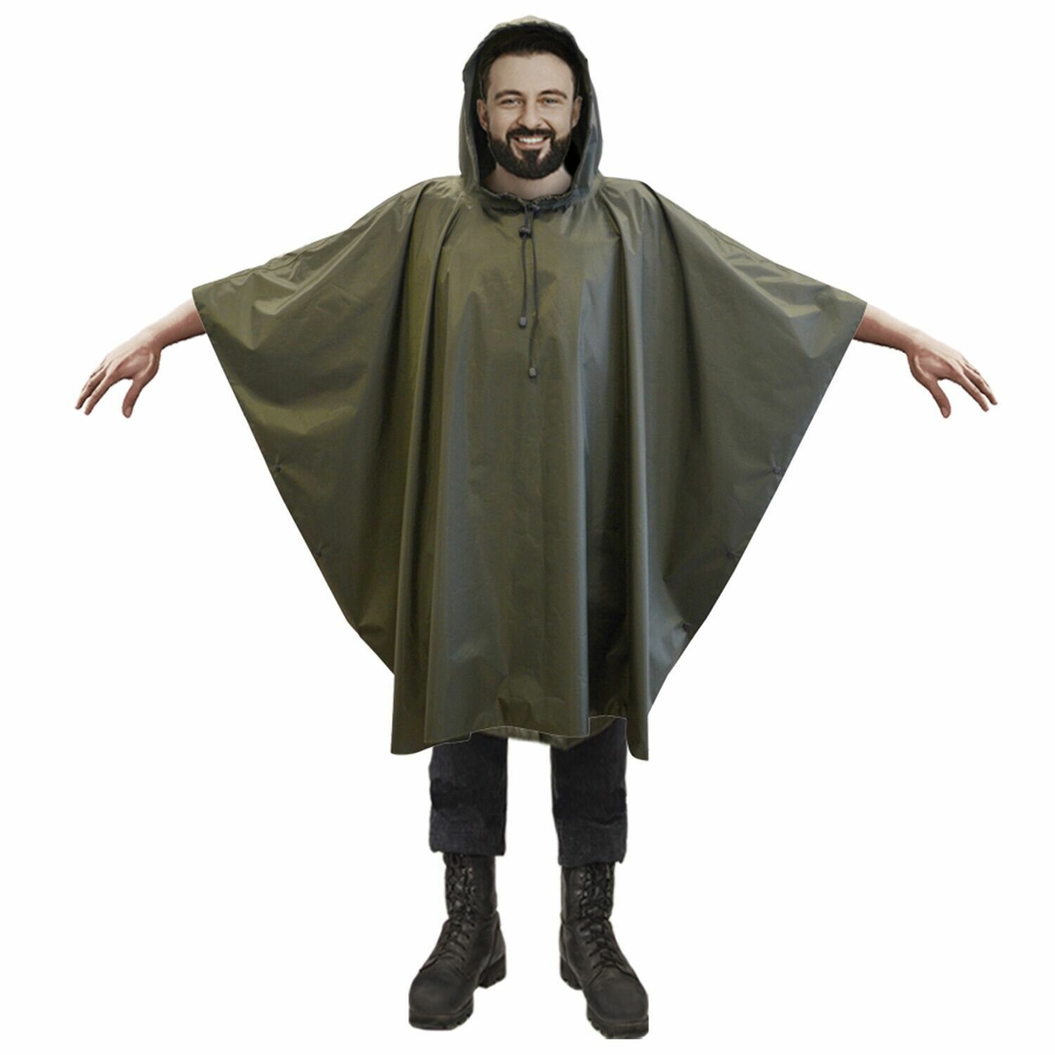 Дождевик-пончо грандмастер Хаки, на кнопках, многоразовый, с ПВХ покрытием и мешком для хранения