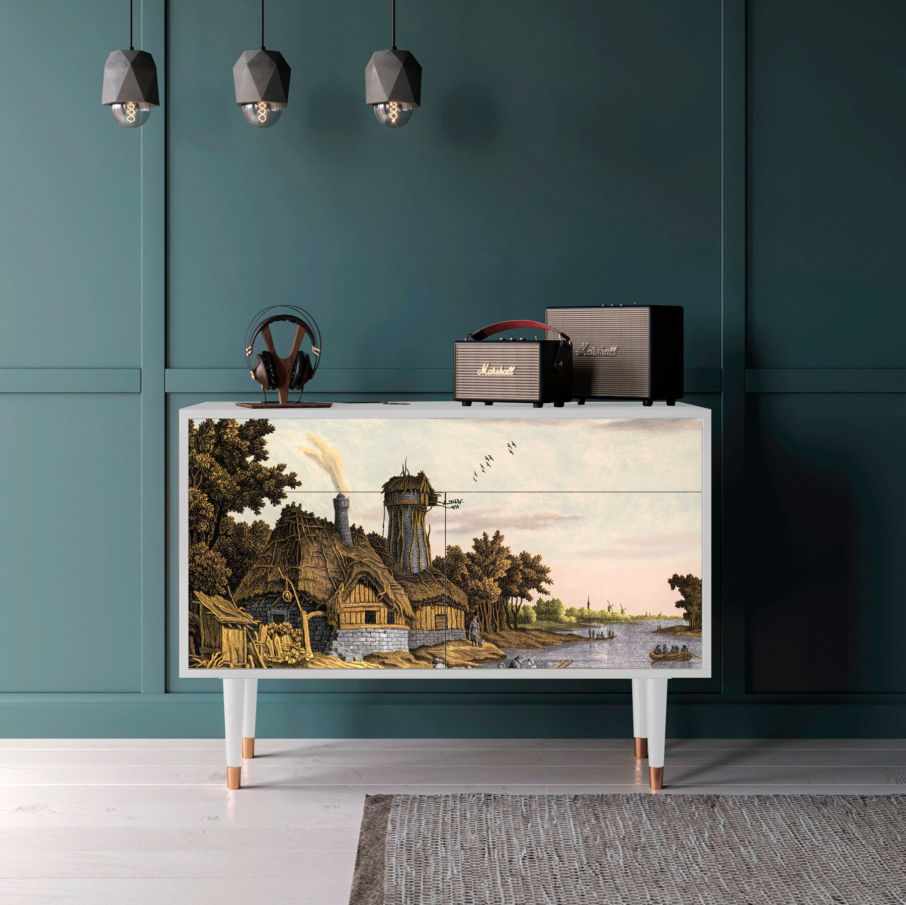 Комод - STORYZ - BS4 Mill along a River by Jonas Zeuner, Размер - 115 x 85 x 48 см, Цвет корпуса - Белый