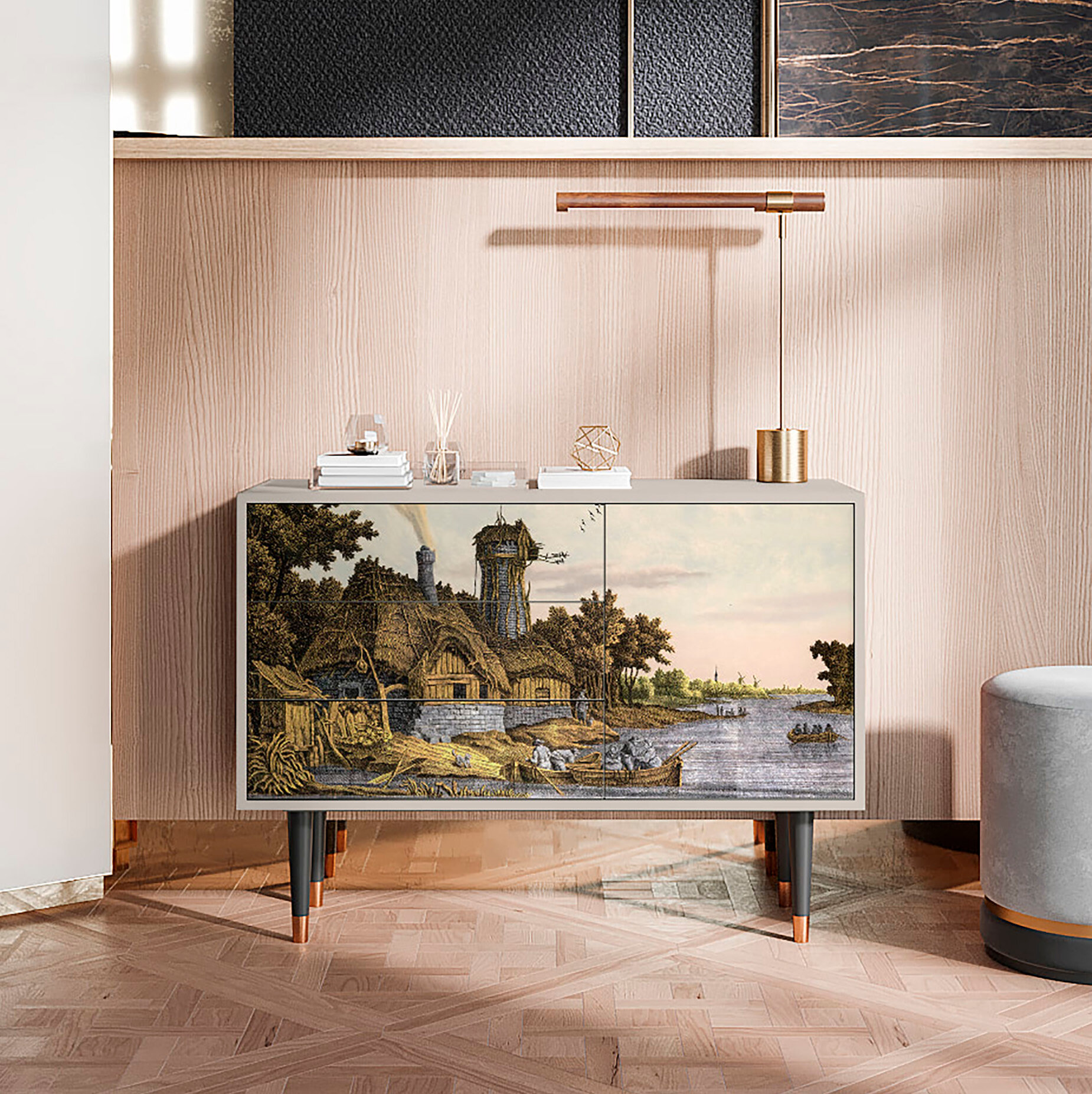 Комод - STORYZ - S3 Mill along a River by Jonas Zeuner, Размер - 115 x 84 x 41 см, Цвет корпуса - , Сатин