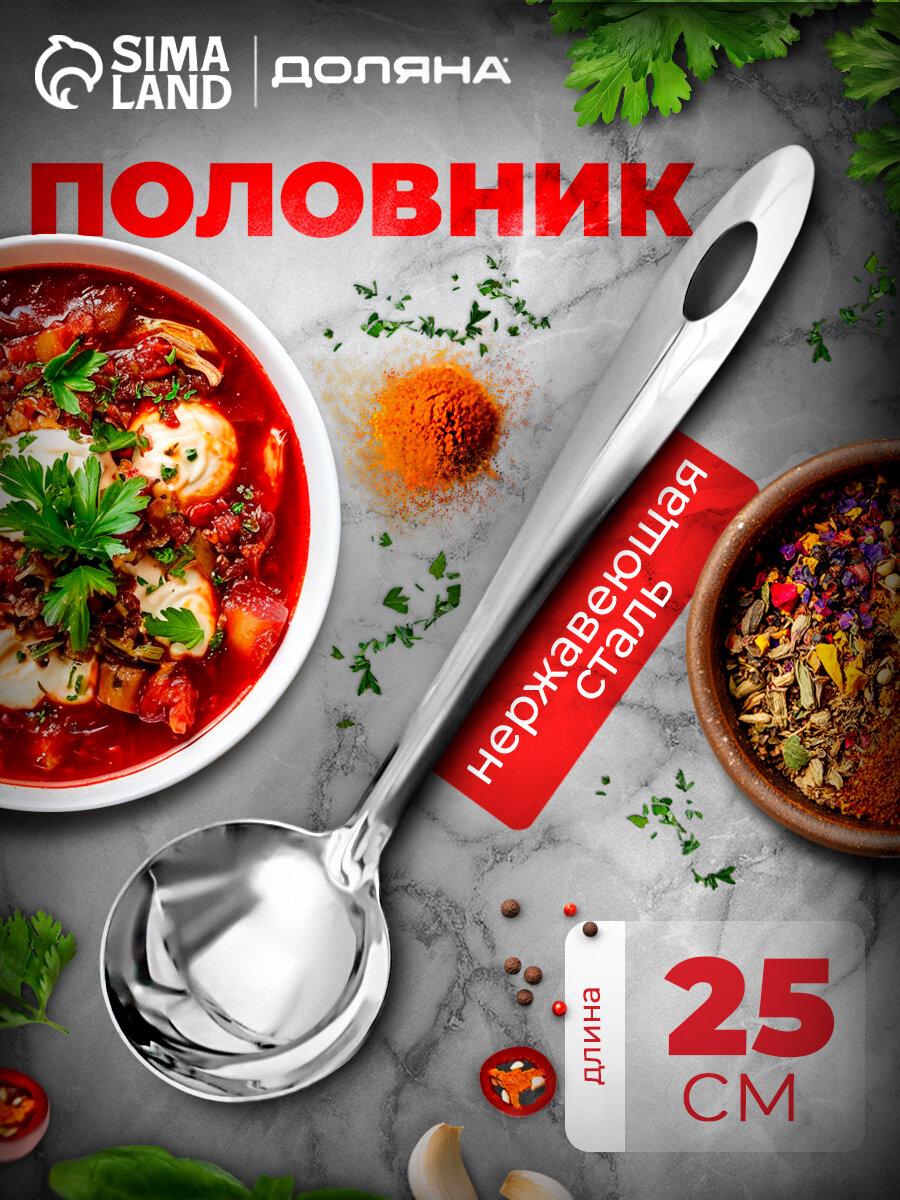 Ложка для соуса из нержавеющей стали Доляна «Хозяюшка», 30 мл, h=25 см, цвет серебряный
