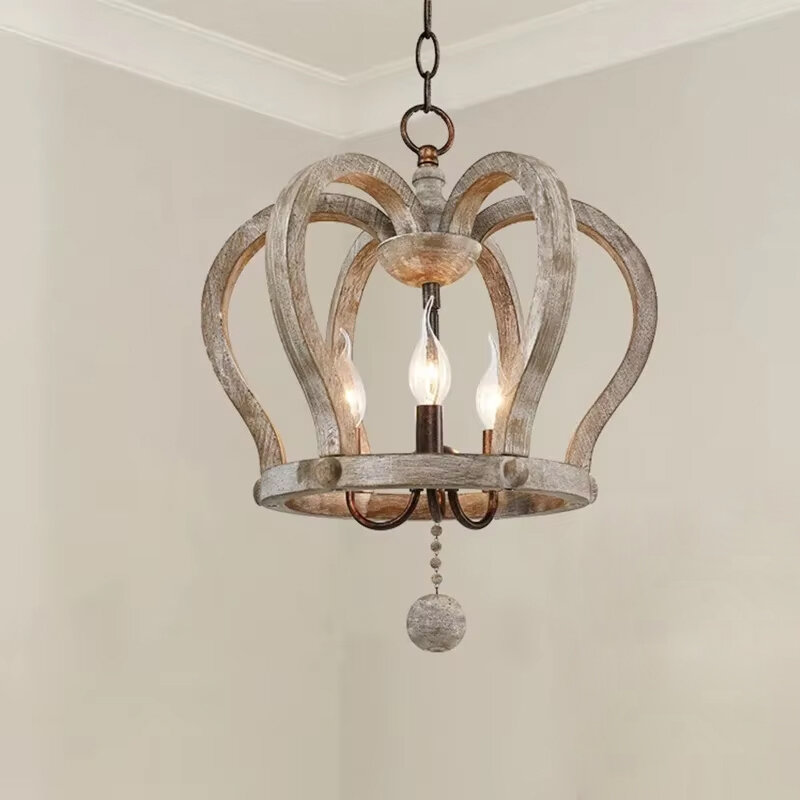 Деревянная люстра в стиле французского кантри в стиле ретро, 40 см, E14, 3 лампы, ресторанная люстра мощностью 40 Вт