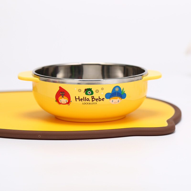 LOCK&LOCK Children's Tableware, Baby Food Bowl, Imported Stainless Steel Utensils, Lunch Box, Cartoon Soup Bowl, Baby Bowl, Double-Ear Bowl, 400ml