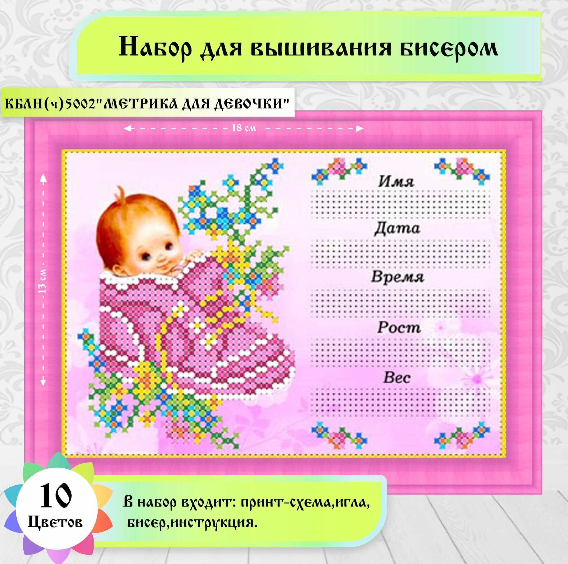 "Метрика для девочки" (метрика) Каролинка набор бисером