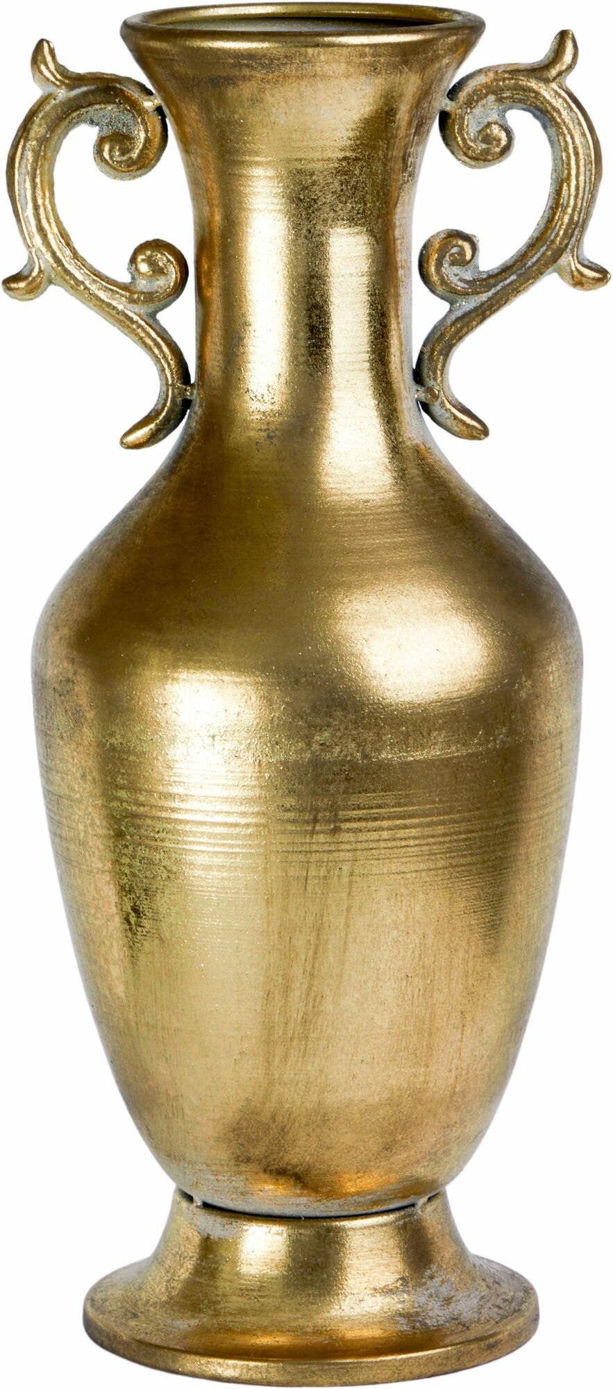 Ваза металлическая с ручками золотистая 16х15х35 см для сухоцветов