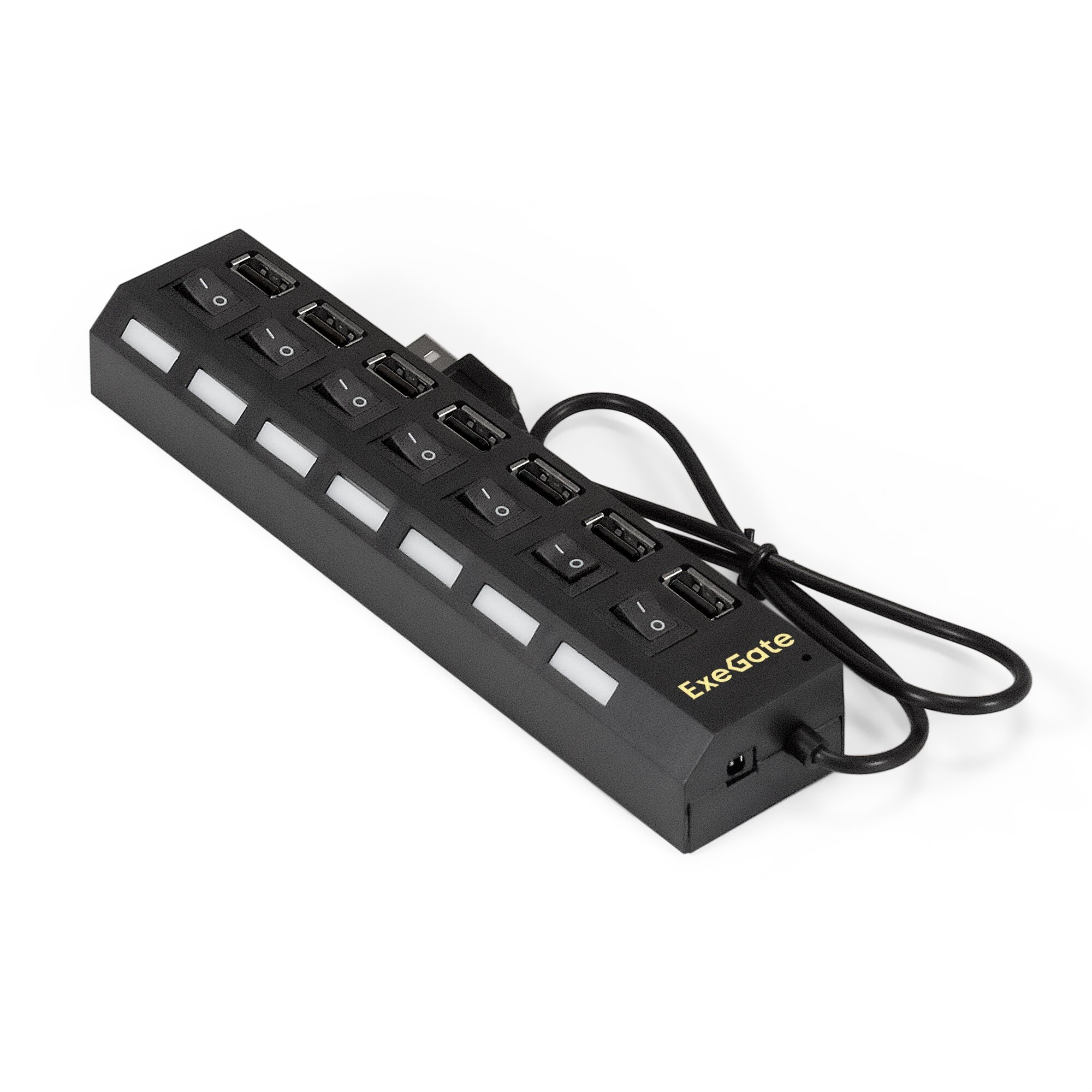 USB-Хаб (концентратор) 7-в-1 ExeGate DUB-72SW (кабель-адаптер USB2.0 --> 7xUSB2.0, кнопки включения/отключения для каждого порта, Plug&Play, черный) EX293978RUS