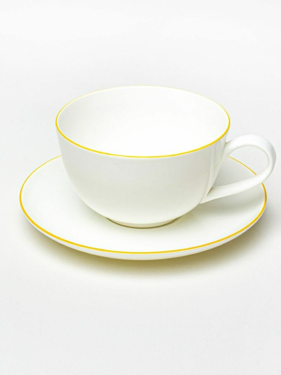 Чайная пара фарфор Symbol 300мл, 1шт. белый, кант желтый. STENOVA HOME