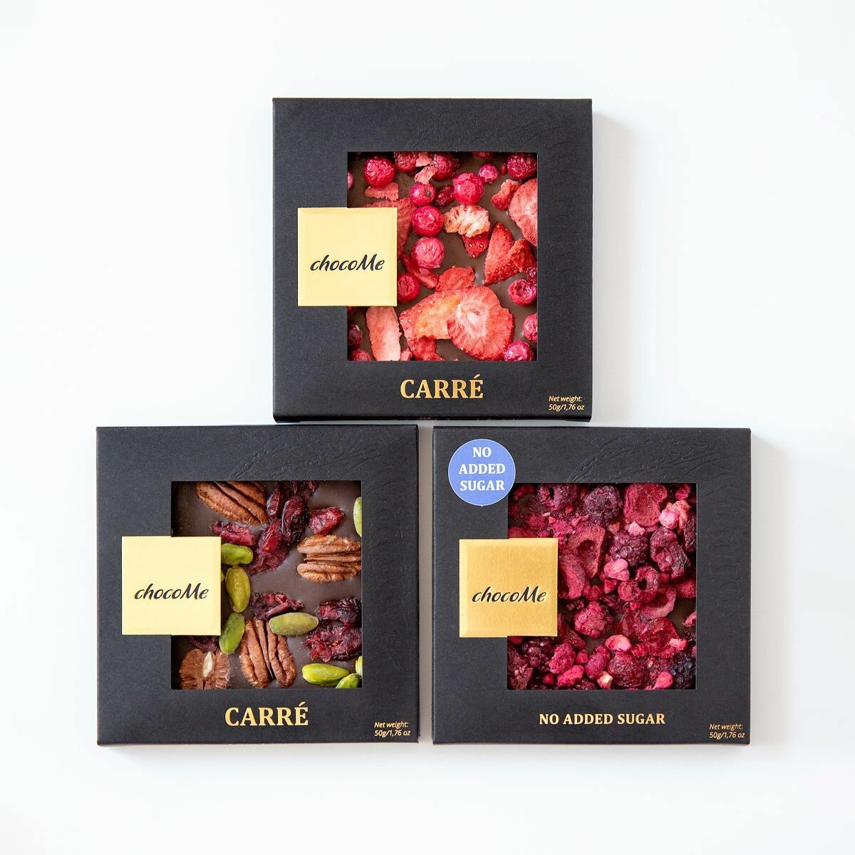 Молочный, горький шоколад "chocoMe" с орехами и ягодами, ассорти 3 шт. по 70 гр.