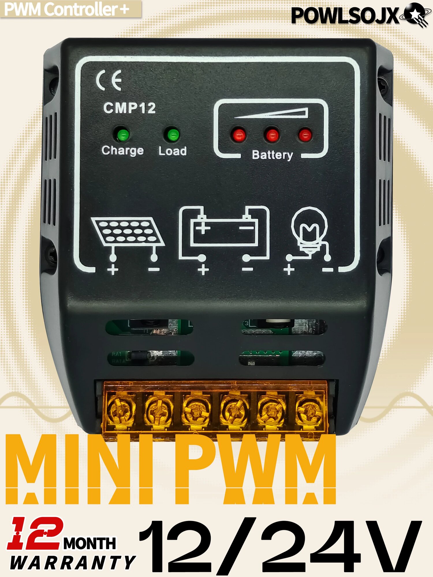 POWLSOJX Солнечный контроллер заряда 12/24В 10А 20А