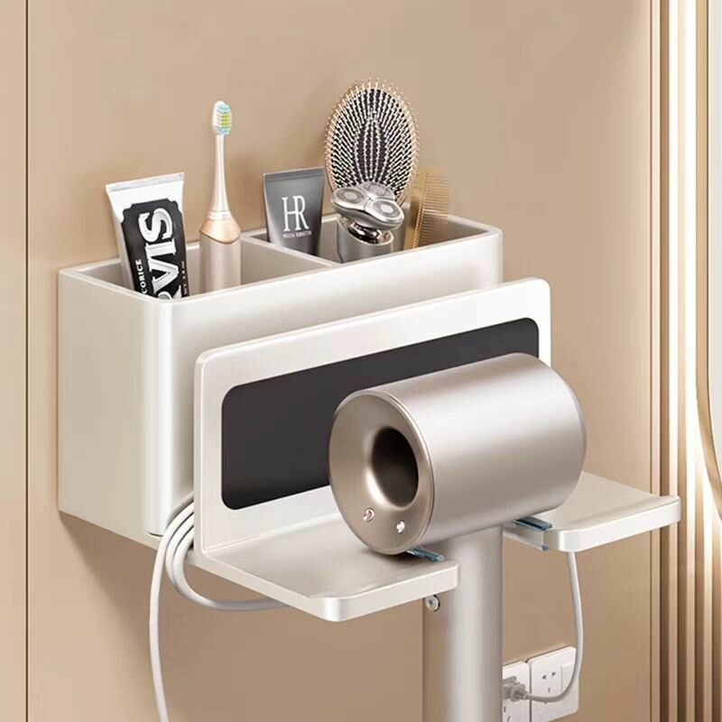 Держатель для фена с расческой, заколка для волос, косметика, настенный, самоклеящийся, молочно-белый, алюминий