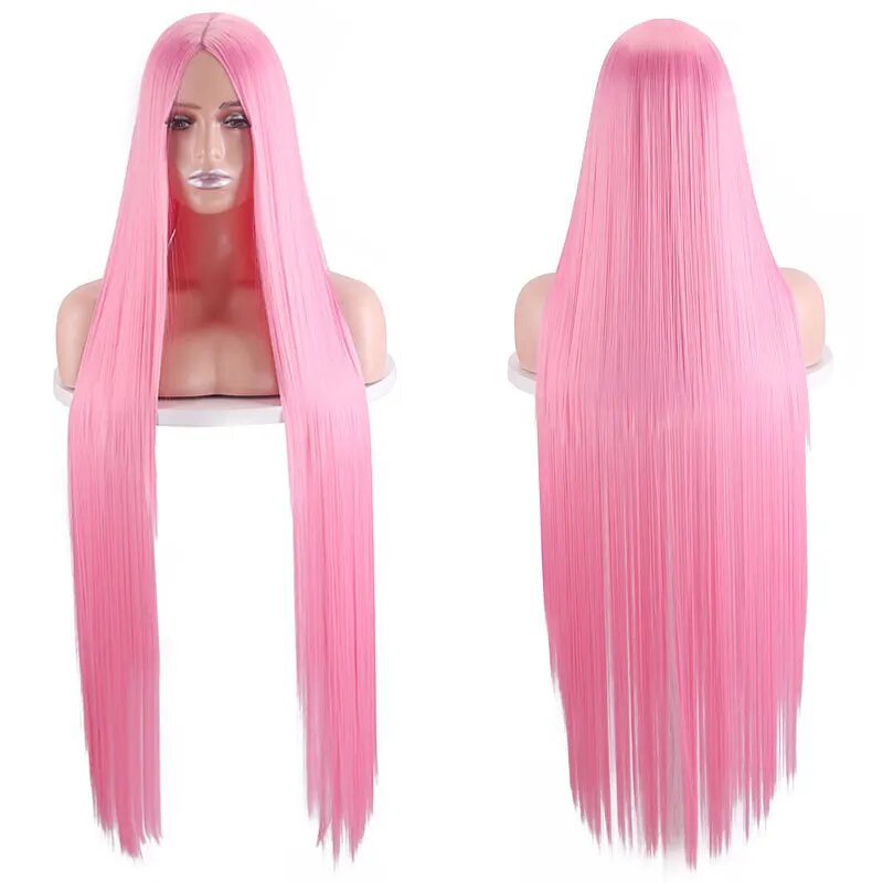 Розовый парик 100 см/40 дюймов, синтетические волосы, термостойкое волокно, для вечеринок, K002-13
