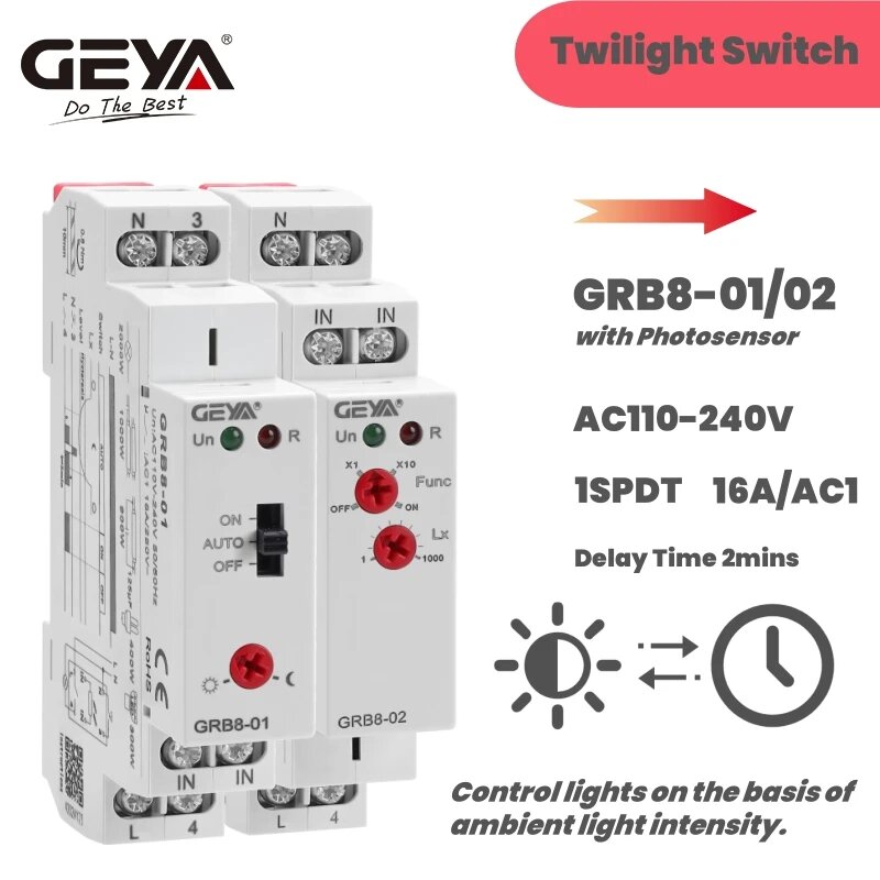 GEYA GRB8-01/02 Сумеречный переключатель GRB8-01 AC110-240V