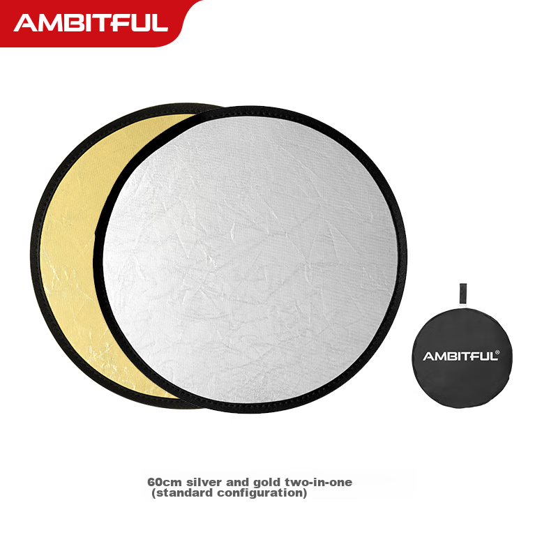 AMBITFUL Zhijie 60cm Round Mini Portable Reflective Photography Light Panel, Foldable Two-In Mini Gold And Silver Photography Light Board, with Free Black Bag