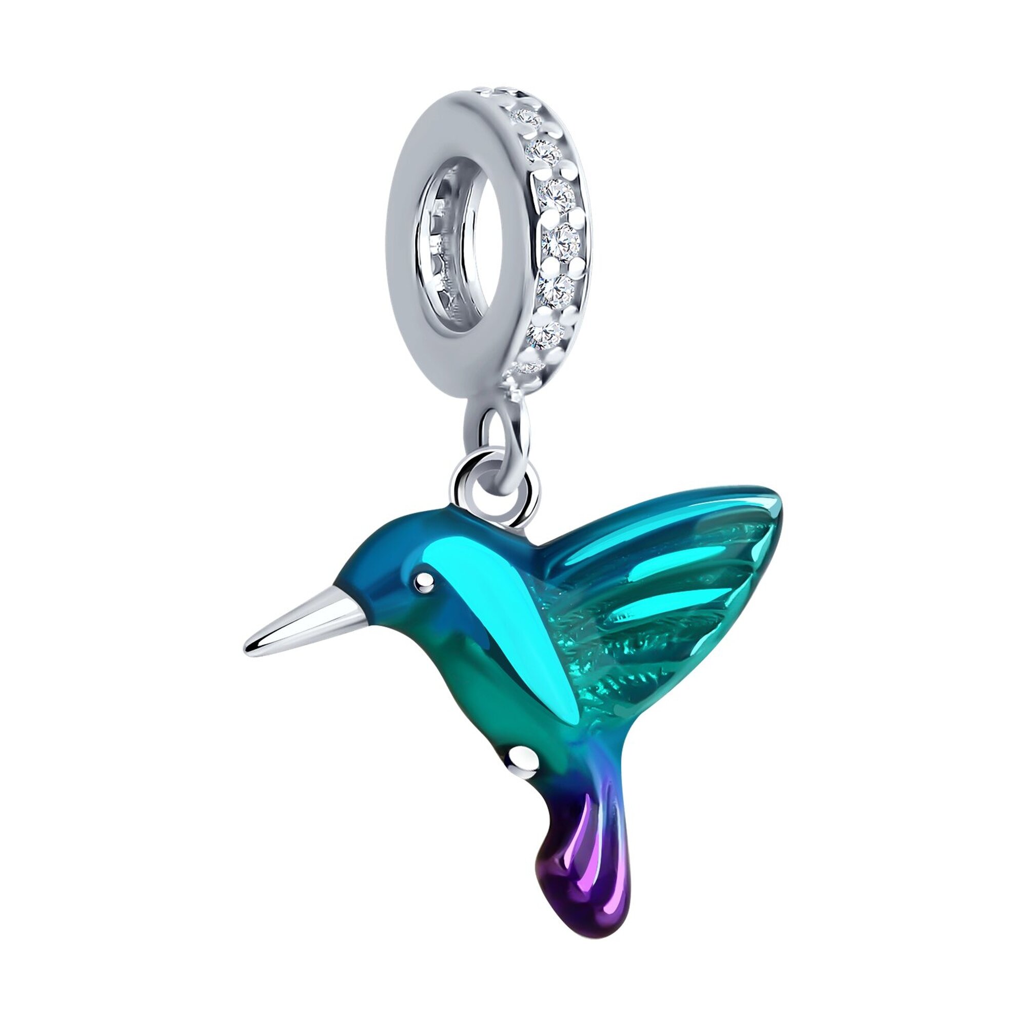 Шарм, серебро, 925 проба, родирование, фианит, эмаль