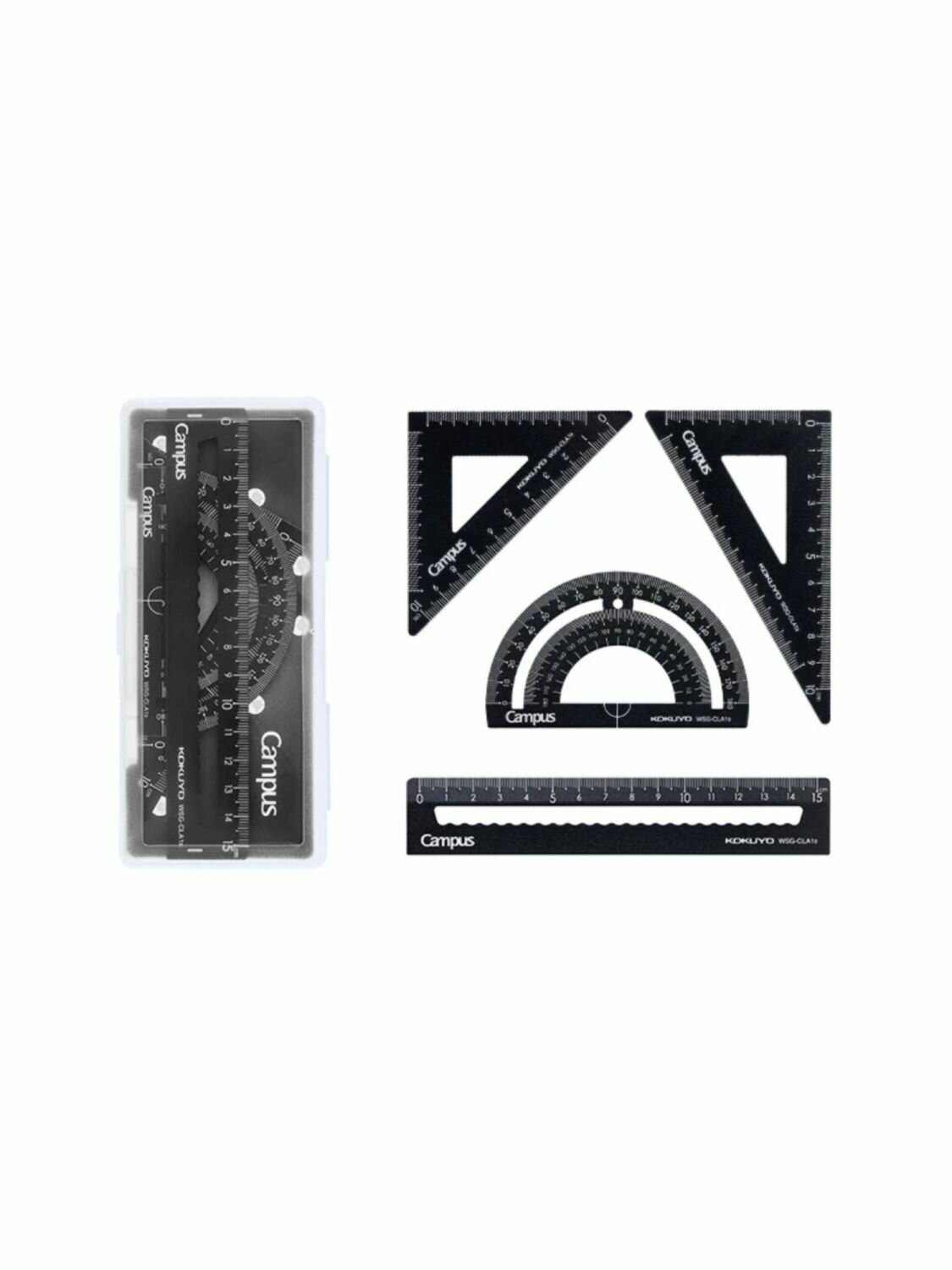 Алюминиевые линейки KOKUYO Campus WSG-CLA черные с футляром для точных измерений и черчения, японские канцтовары премиум-класса