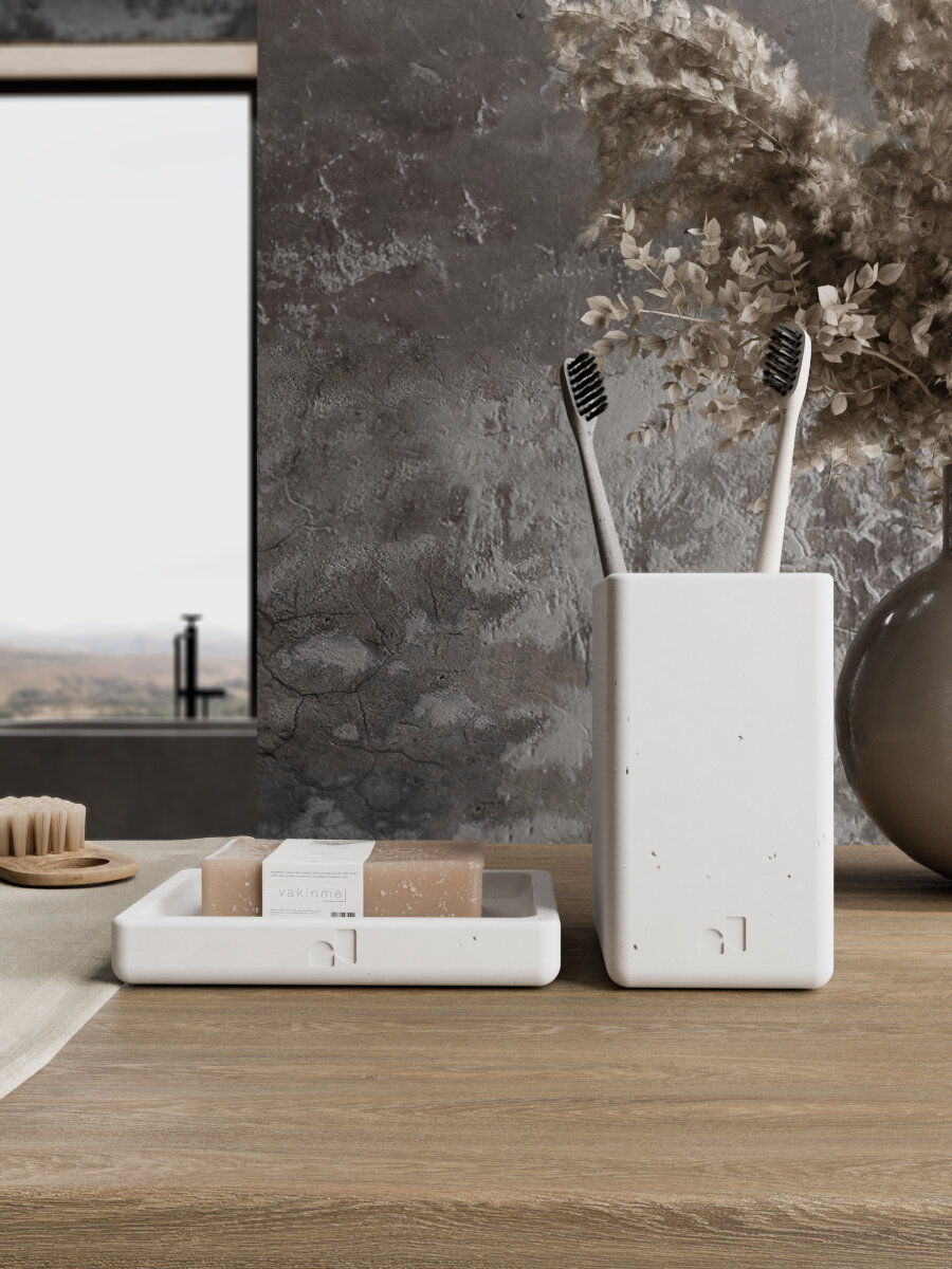 Аксессуары для ванной комнаты, набор в ванную для мыла и щеток Oxford, белый матовый: стакан под зубные щетки, мыльница