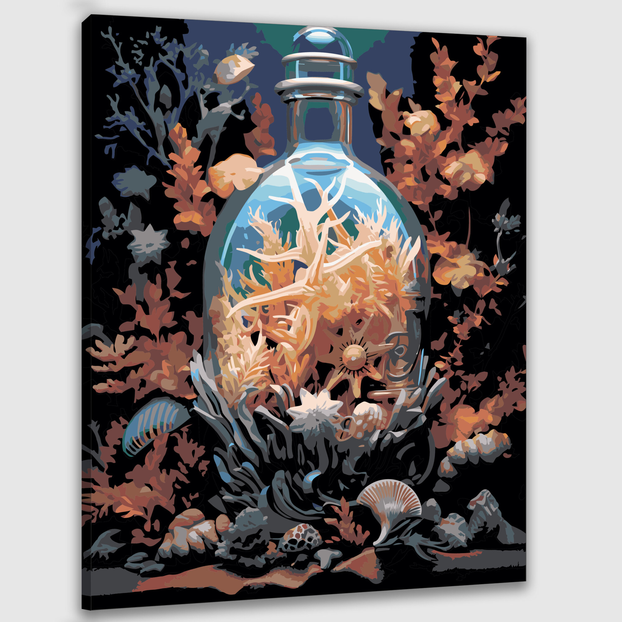 Картина по номерам 40x50 см, цифровой коллаж, волшебное пляжное зелье, ракушки, морские звезды, коралловые рифы