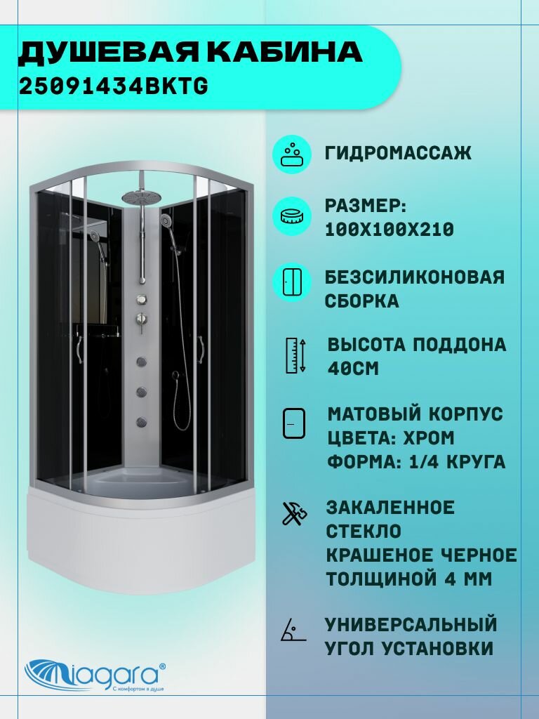 Душевая кабина Niagara Classic NG-2509-14BKTG (100х100х210) высокий поддон(40см), стекло тонированное,4 места