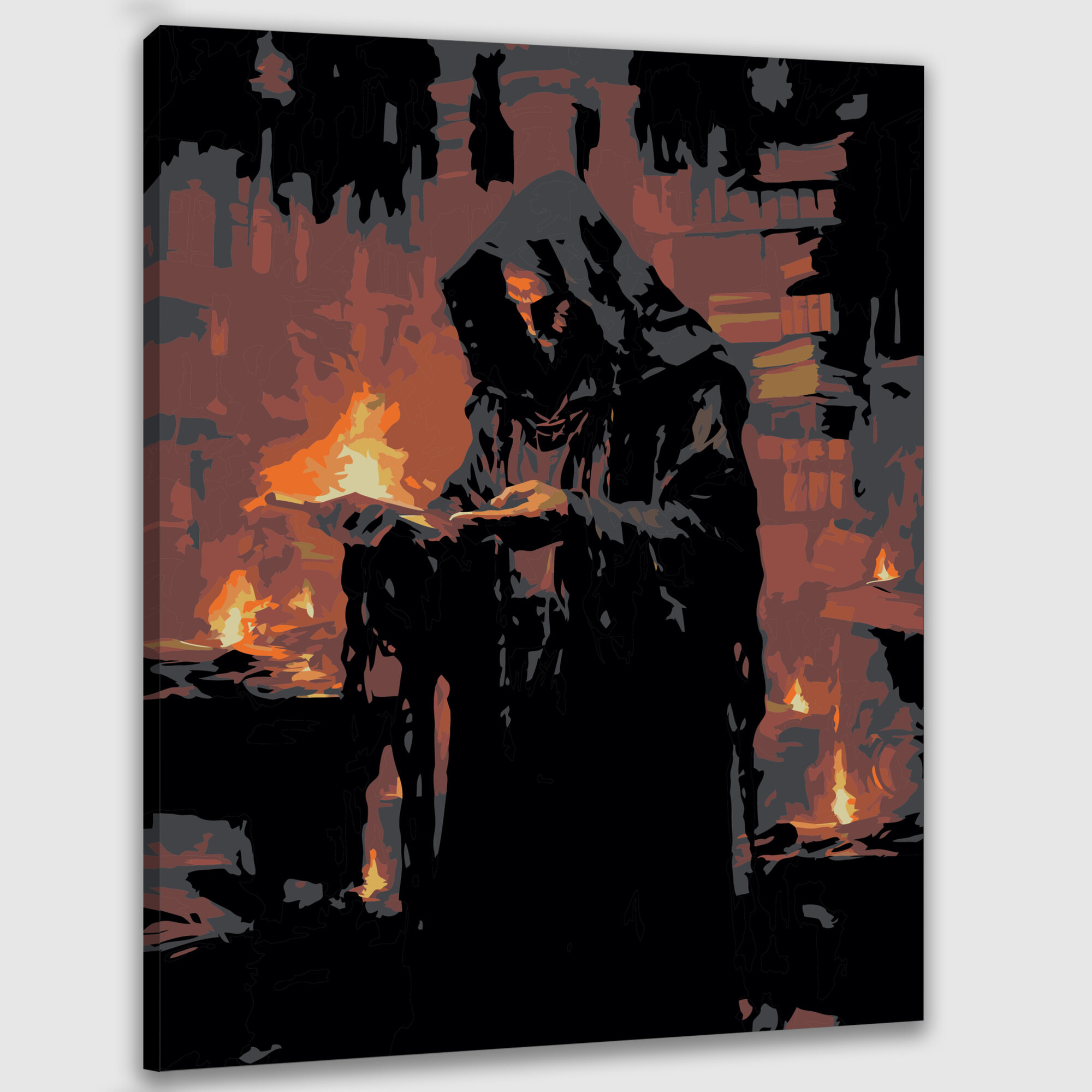 Картина по номерам 40x50 см, картина маслом, колдун, тускло освещенный кабинет, полки, древние книги заклинаний