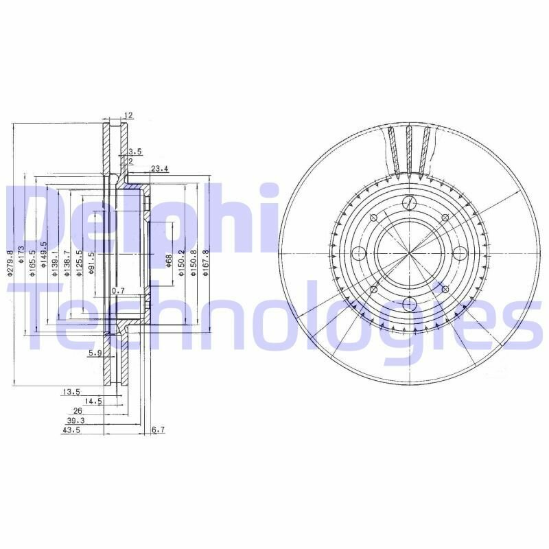 Диск тормозной для автомобиля, DELPHI BG2720 (2 шт.)