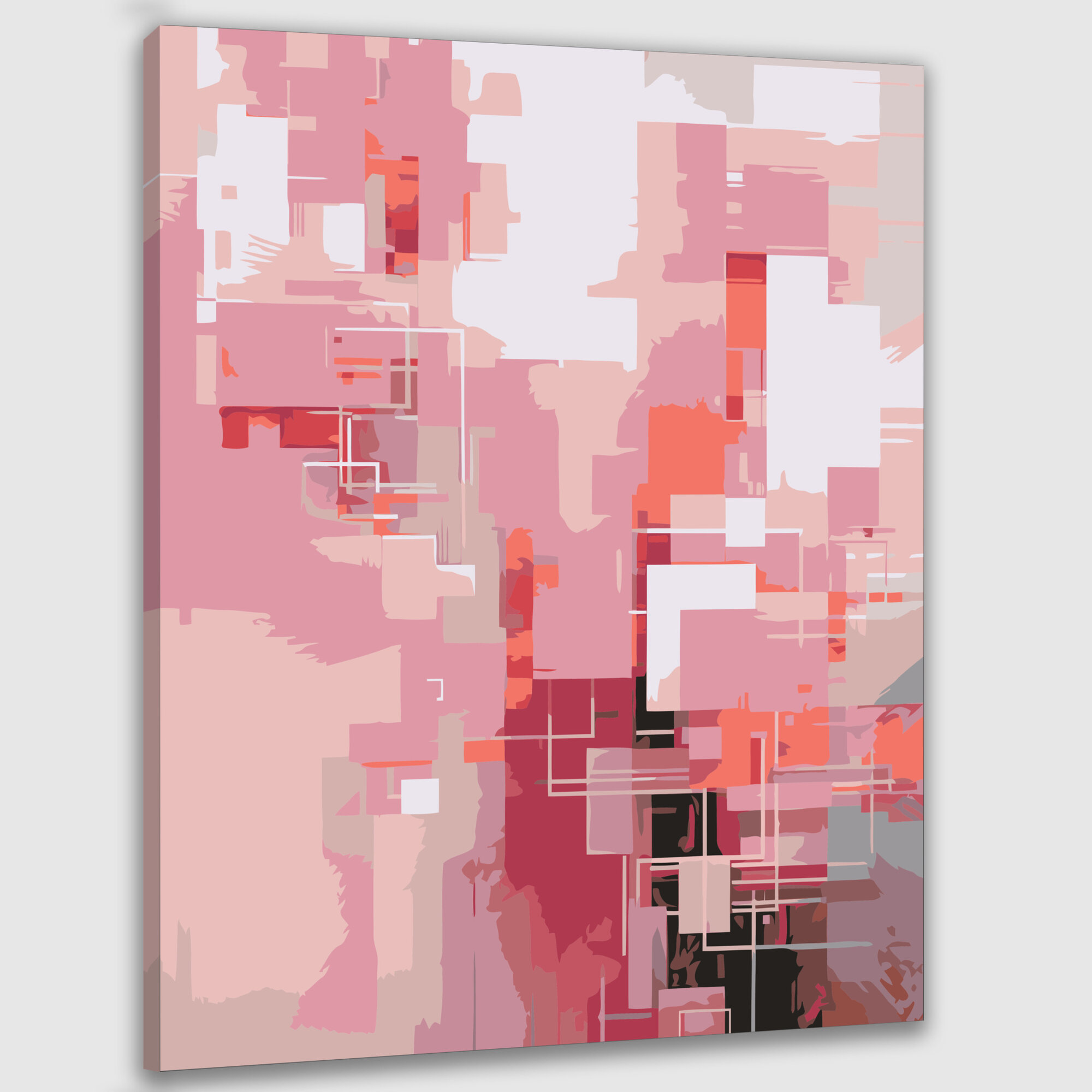 Картина по номерам 40x50 см, геометрические фигуры, розовые, коллаж, абстрактная композиция, узор, современная