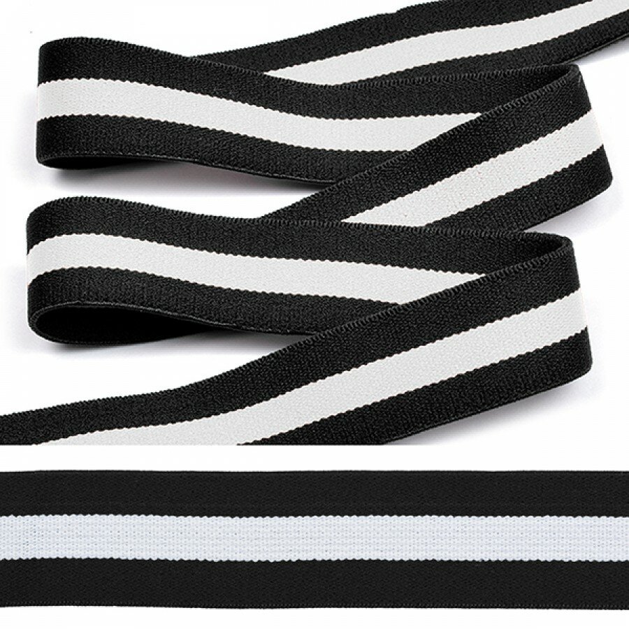 Резинка TBY тканая мягкая Полоска шир.25мм ET.2509 цв. черный/белый/черный уп.6м