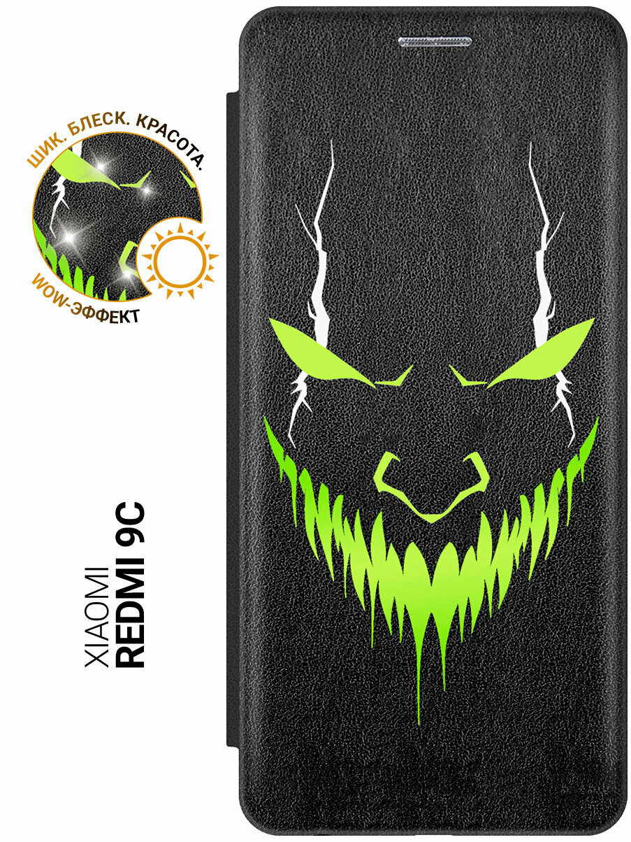 Чехол-книжка на Xiaomi Redmi 10A / 9C с принтом "Evil Face" черный