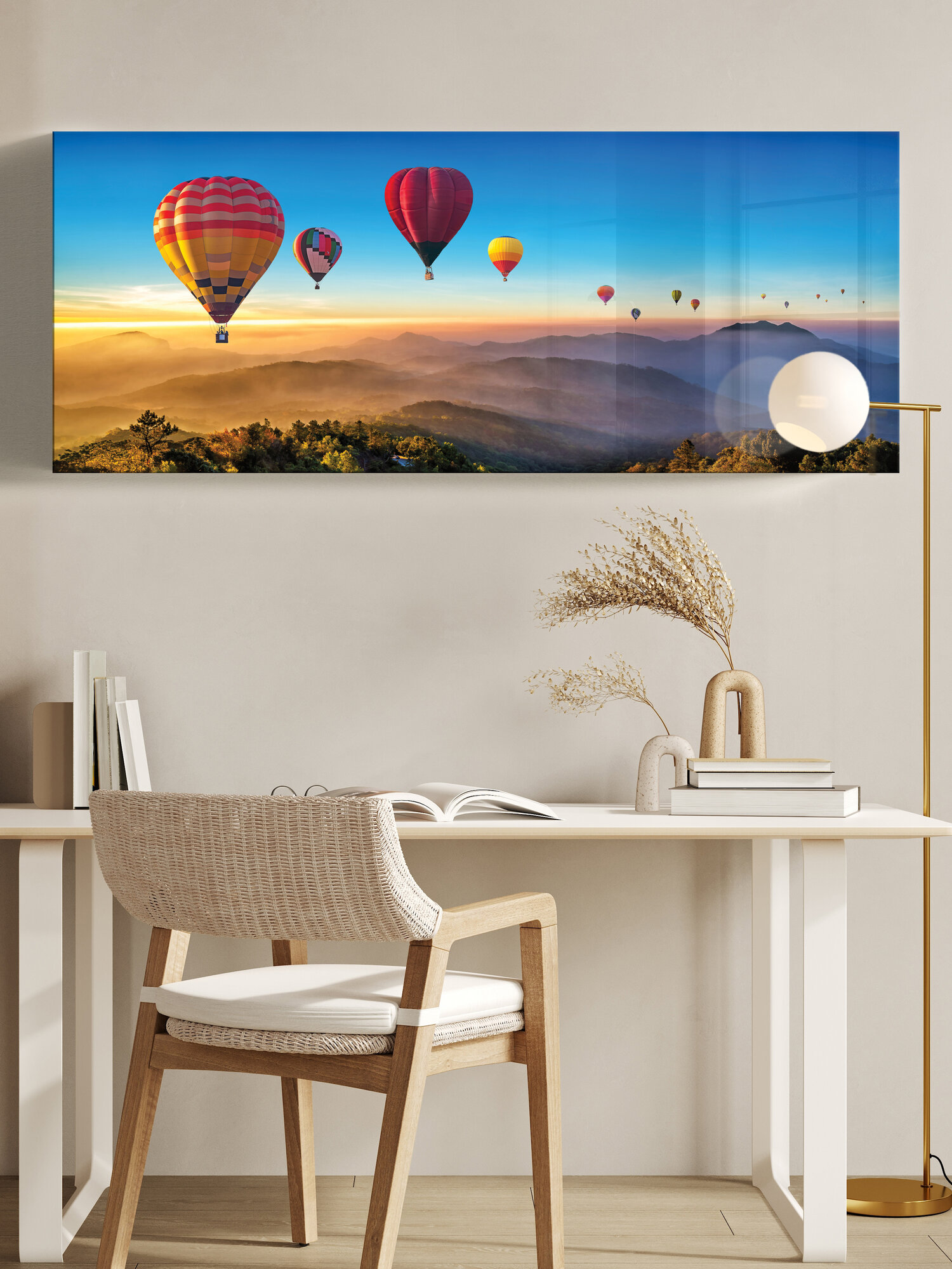 Картина Postermarket "Воздушные шары" на стекле, пейзаж 40 x 100см.