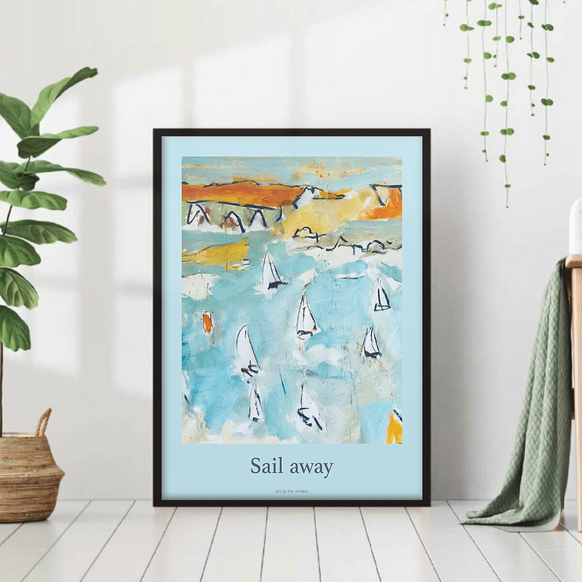 Постер "Яхты в море" 50x70 в черной рамке на стену для интерьера