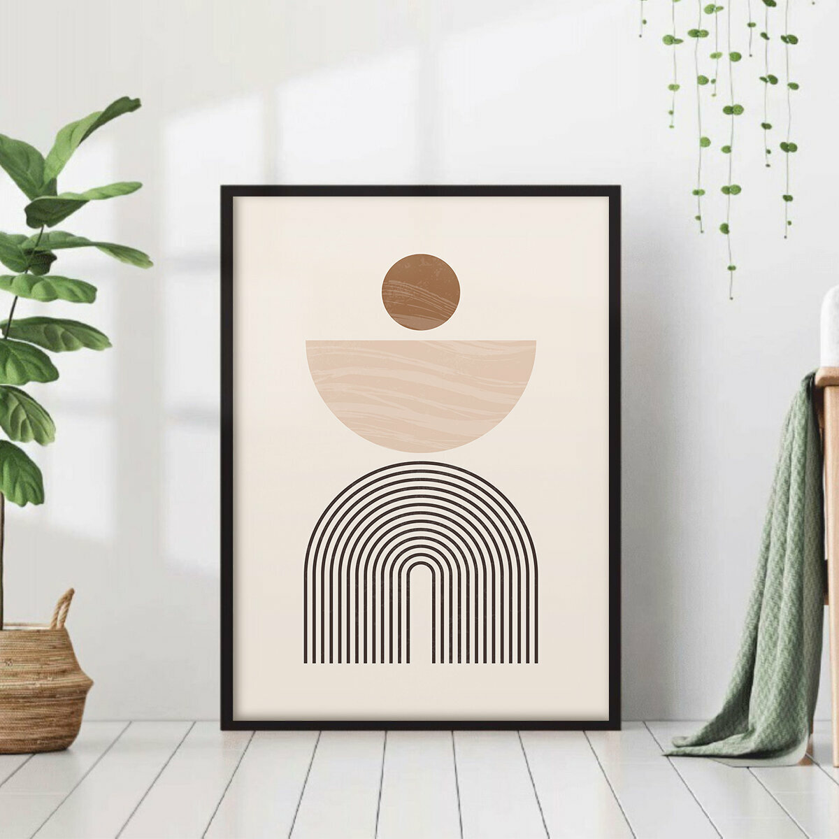 Постер "Современная абстракция круг и дуги" 40х50 в черной рамке для интерьера на стену