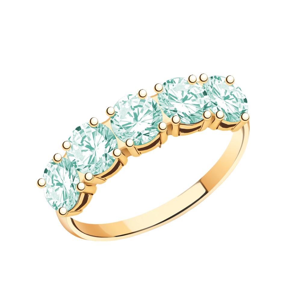 Кольцо дорожка, красное золото, 585 проба, аквамарин