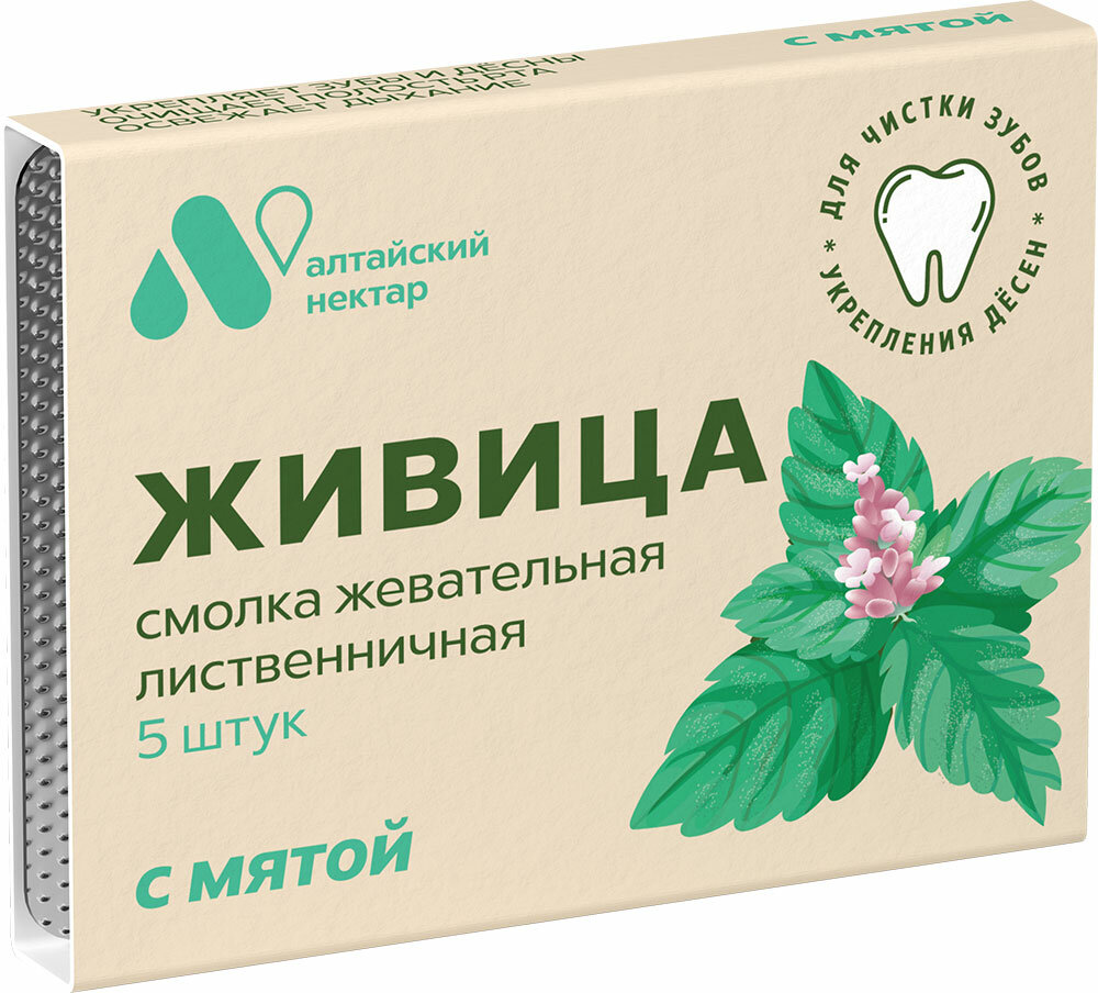 Живица жевательная лиственничная с мятой, 5шт*0,8 гр (Алтайский Нектар)