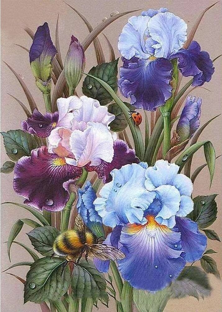Алмазная вышивка на подрамнике, мозаичная живопись стразами "цветок ириса"