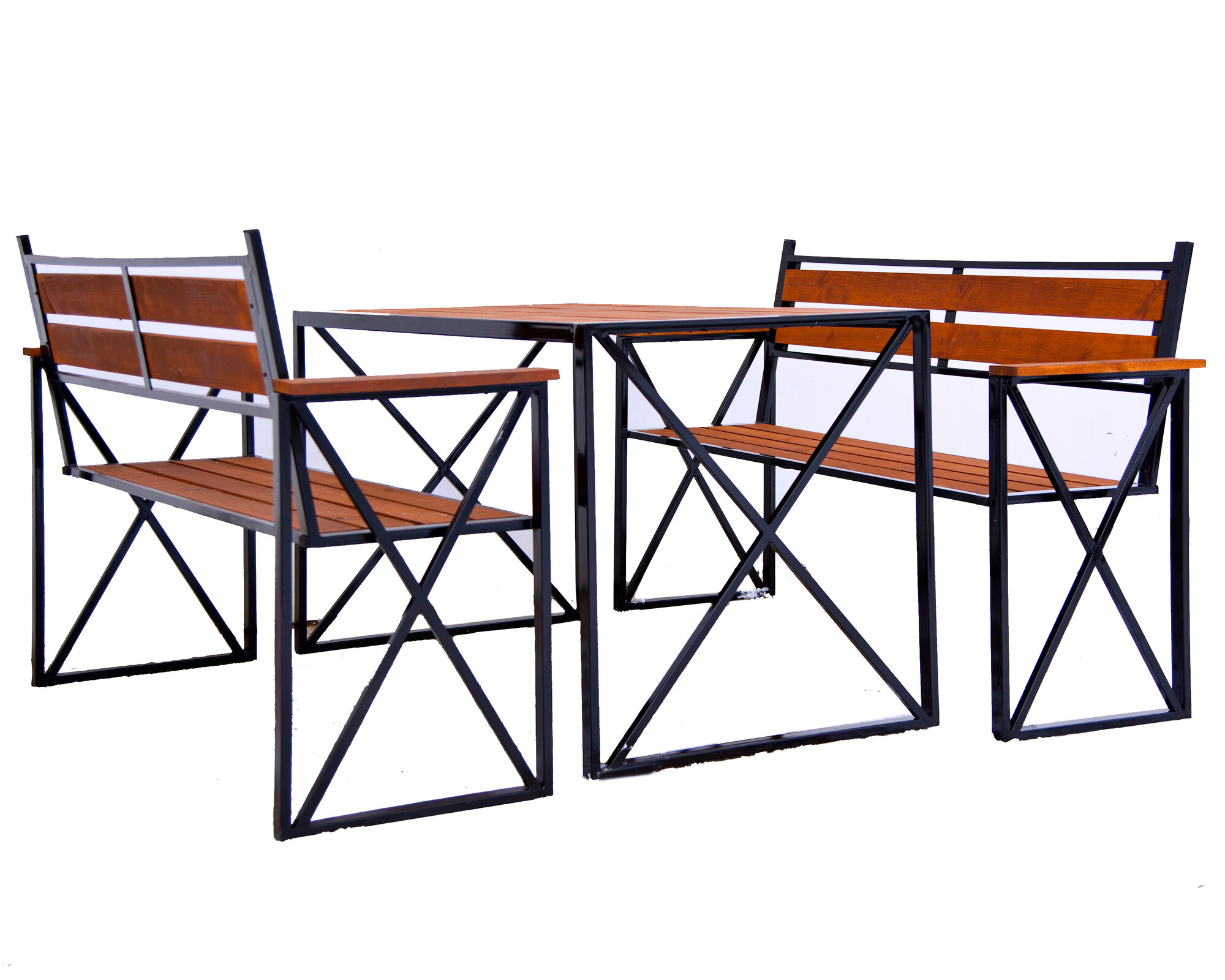 Садовый комплект мебели из метала и дерева в стиле лофт, прочная, сталь, сварной каркас