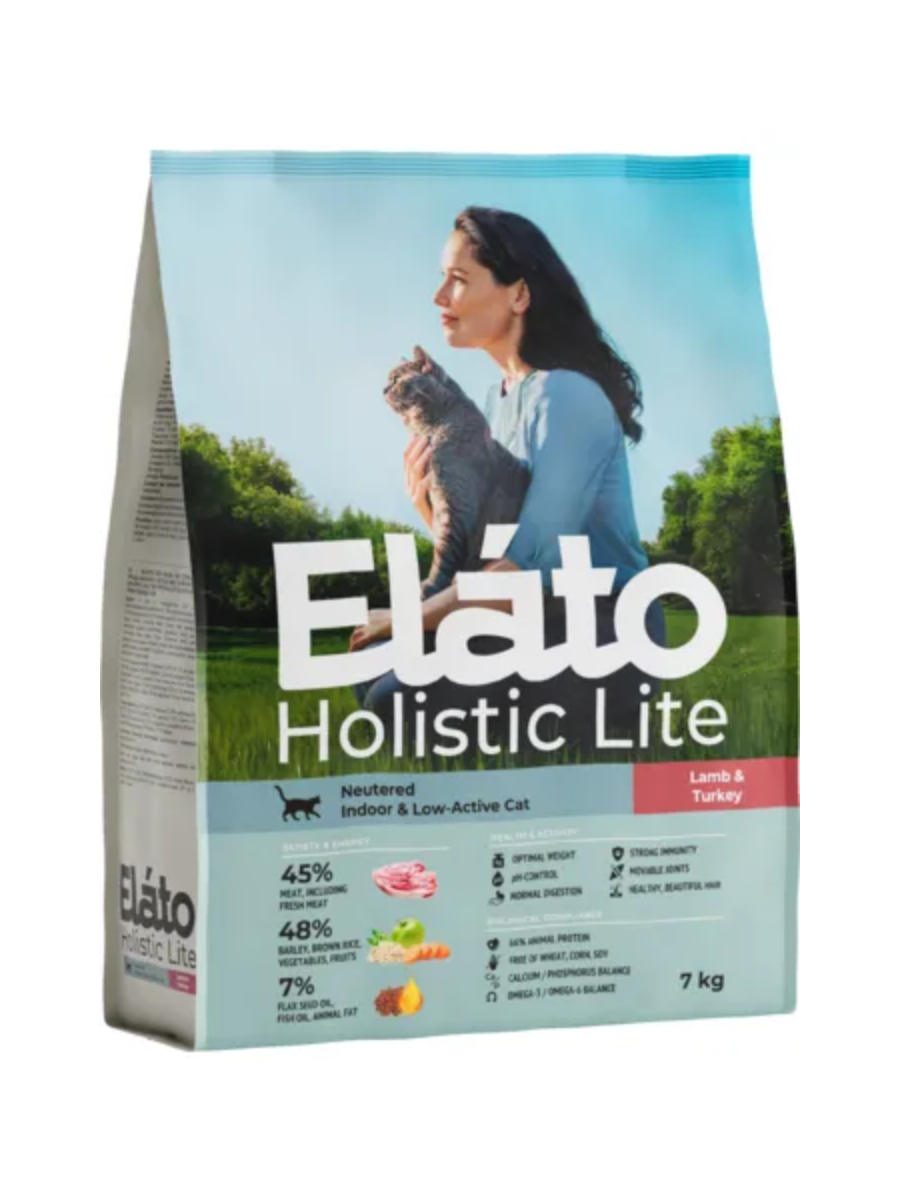 Сухой корм Elato Holistic Lite (Элато) для кастрированных и стерилизованных кошек с ягненком и индейкой, 7 кг